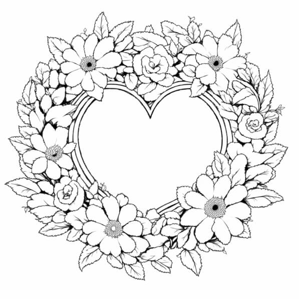 Télécharger Contour de couronne de fleurs en forme de cœur à colorier ...