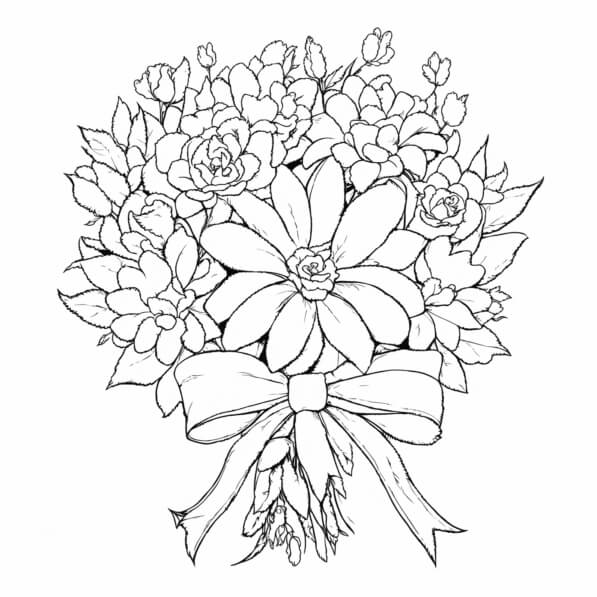 Download Line Drawing of a Flower Bouquet Coloring pages Online ...