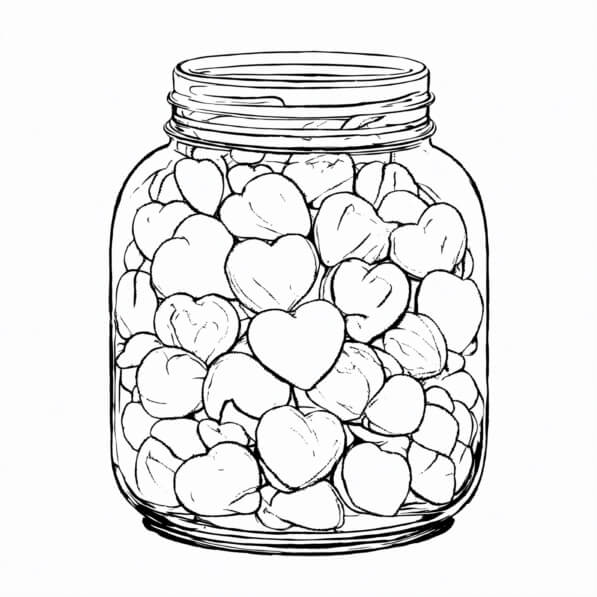 Download Jar of Heart-Shaped Objects Coloring pages Online - Creative ...