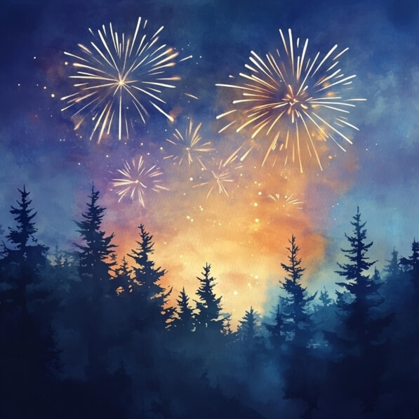 Download Fireworks Display Over a Forest at Night Backgrounds Online ...
