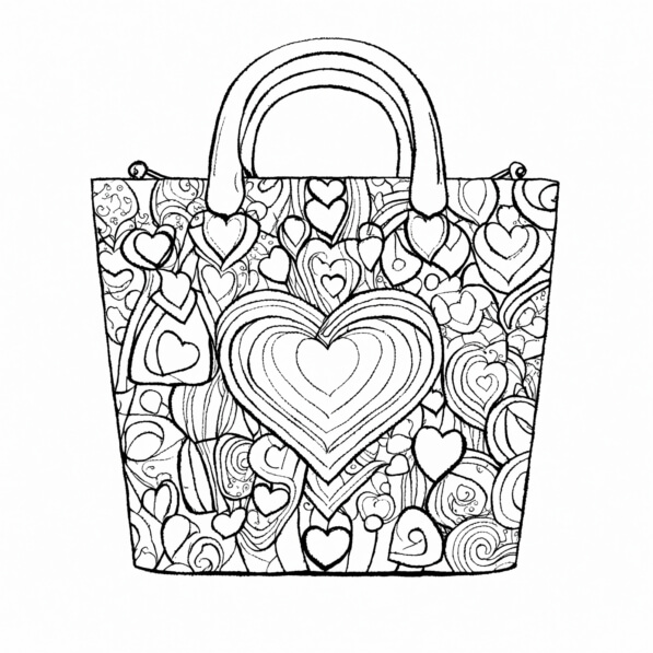 Download Coloring Page of a Handbag with Hearts Coloring pages Online ...