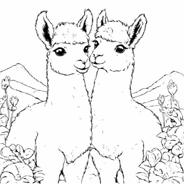 Descarga Dos llamas rodeadas de flores y montañas Páginas para colorear ...