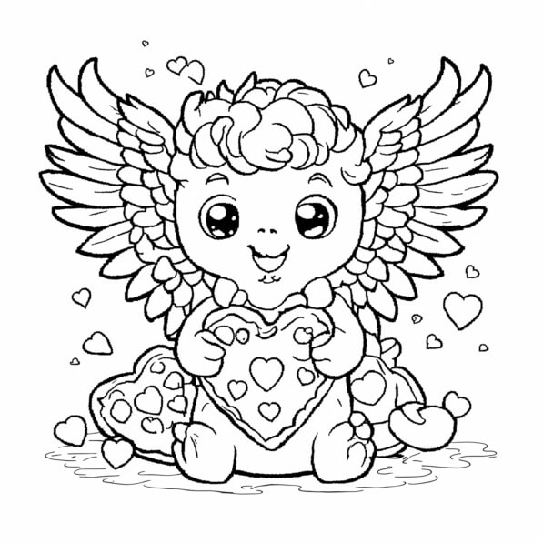 Download Cute Dragon with Angel Wings Holding a Heart Coloring pages ...