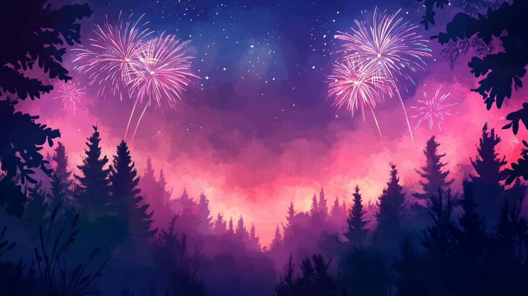 Download Night Sky Fireworks Over a Forest Backgrounds Online ...
