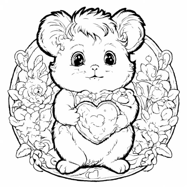 Download Cute Cartoon Animal Holding Heart Coloring pages Online ...