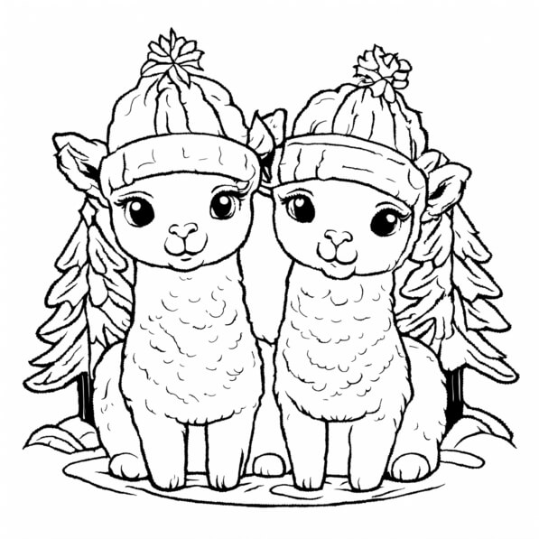 Descarga Dos adorables llamas con gorros de lana Páginas para colorear ...
