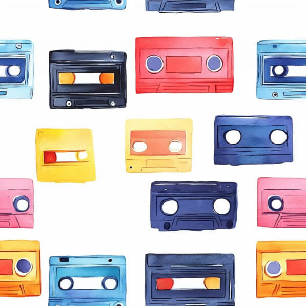 Download Colorful Cassette Tapes in Watercolor Style Patterns Online ...