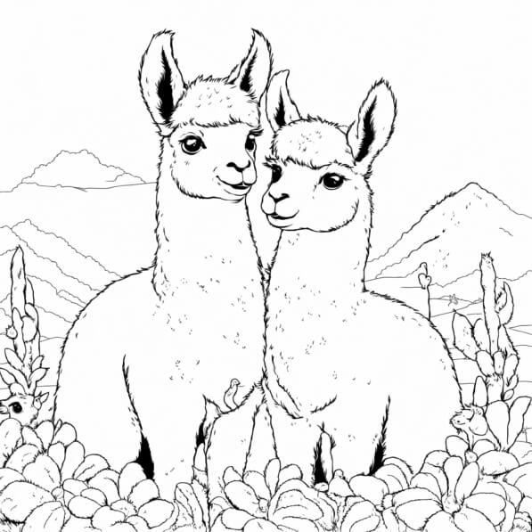 Descarga Dos llamas en la naturaleza con montañas Páginas para colorear ...