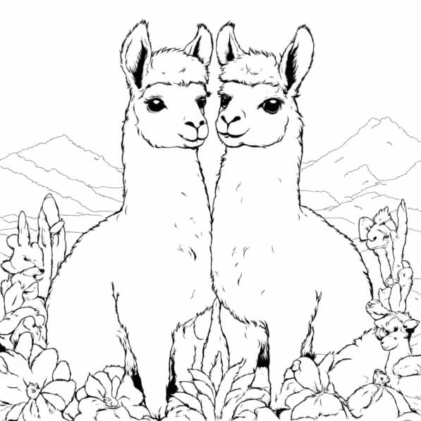 Descarga Dos llamas en un paisaje floral Páginas para colorear En Línea ...
