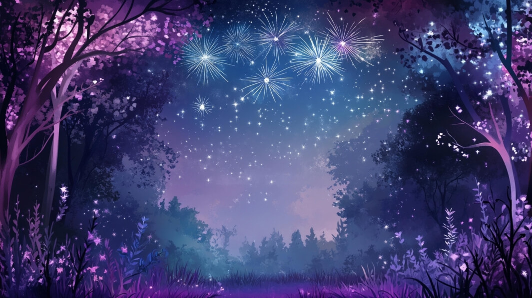 Download Magical Night Forest with Fireworks Backgrounds Online ...