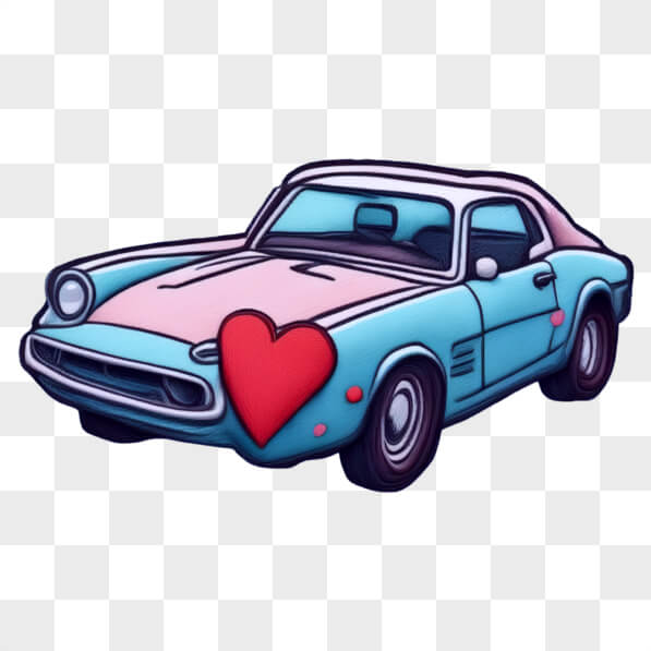 Download Stylized Vintage Car with Heart Cartoons Online - Creative Fabrica