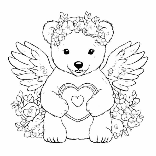 Descarga Oso lindo con alas de ángel y corazón Páginas para colorear En ...