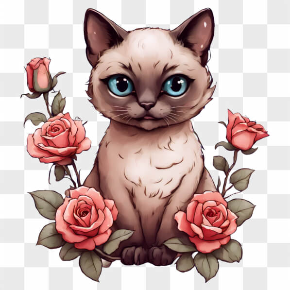 Download Kawaii Siamese Cat Surrounded by Roses Kawaii Online ...
