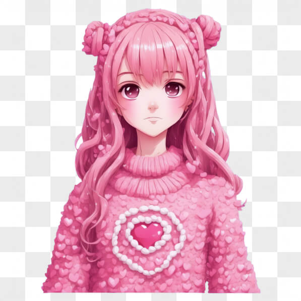 Baixe Personagem de Anime em um Suéter Rosa Cartoons - Creative Fabrica