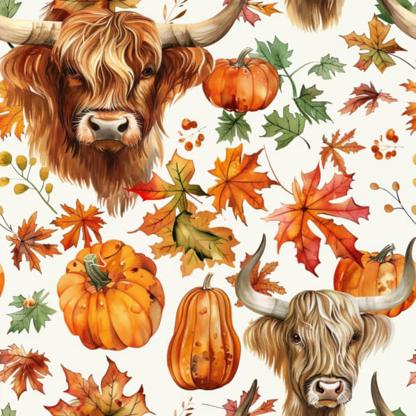 Download Autumn Pattern with Highland Cattle and Pumpkins Patterns ...
