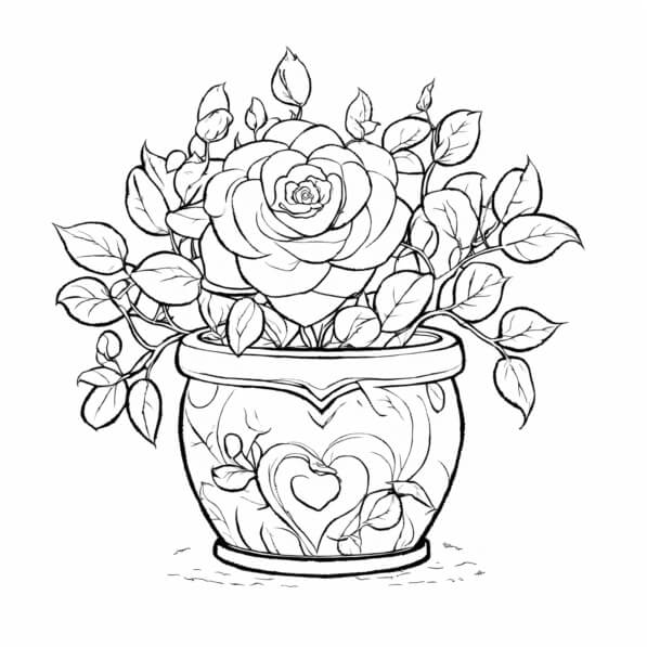 Download Outline of a Flower Pot with Rose Coloring pages Online ...