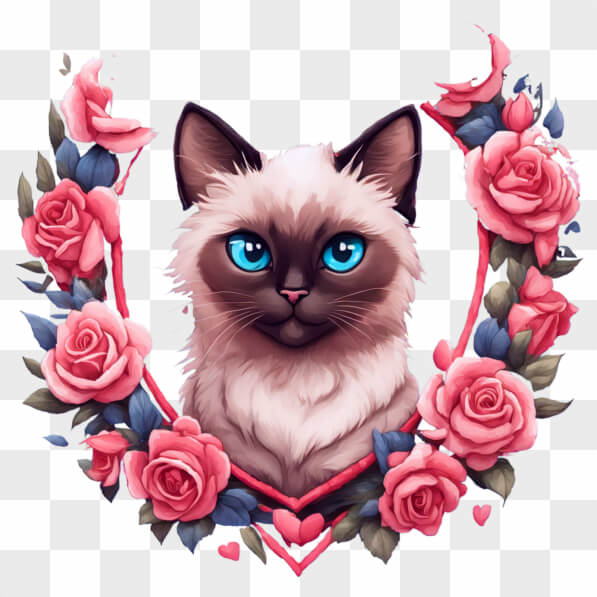 Descarga Gato Kawaii Rodeado de Rosas Kawaii En Línea - Creative Fabrica
