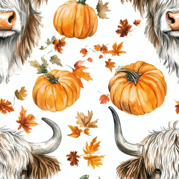 Download Highland Cattle and Pumpkins in Autumn Patterns Online ...