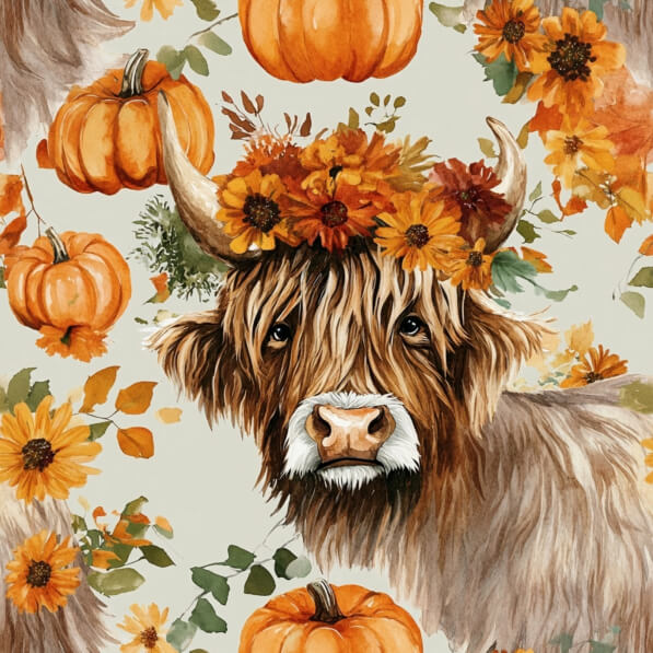 Download Highland Cow with Autumn Decorations Patterns Online ...