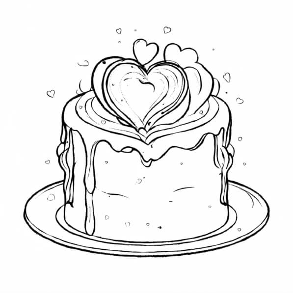 Download Heart-Shaped Cake Coloring pages Online - Creative Fabrica