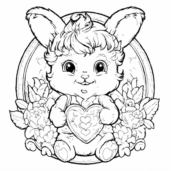Download Cute Cartoon Bunny Holding a Heart Coloring pages Online ...