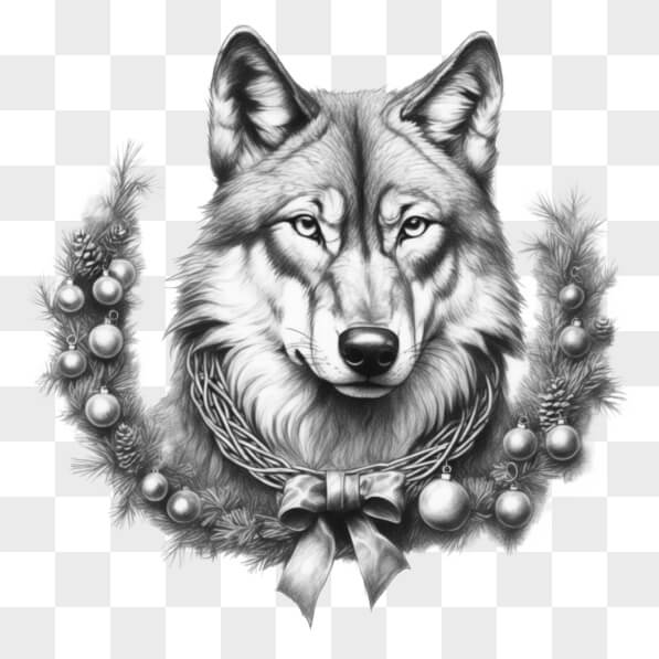 Download Wolf in een feestkrans Schetsen online op Creative Fabrica
