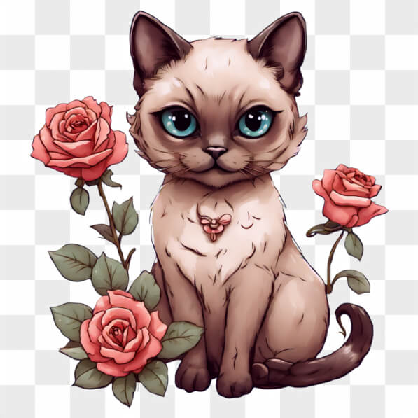 Descarga Gato siamés kawaii rodeado de rosas rosas Kawaii En Línea ...