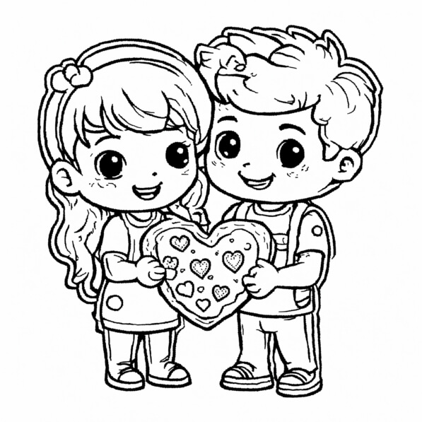 Download Children Holding Heart-Shaped Cookie Coloring pages Online ...