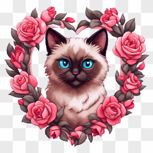 Descarga Gato Kawaii Rodeado de Rosas Kawaii En Línea - Creative Fabrica