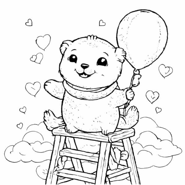 Descarga Nutria Alegre Sosteniendo un Globo Páginas para colorear En ...