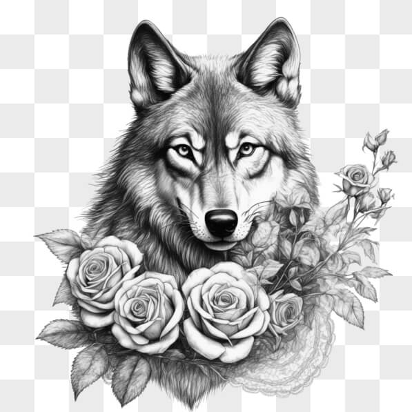 Download Wolf Head Surrounded by Roses Sketches Online - Creative Fabrica