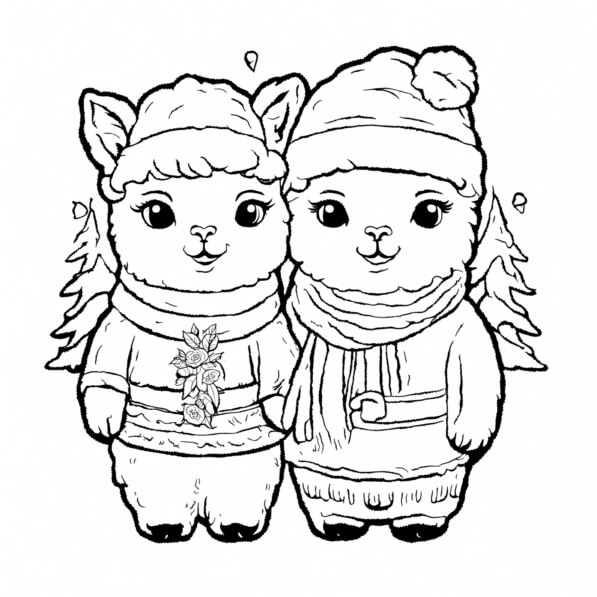 Descarga Dos llamas de dibujos animados con ropa de invierno Páginas ...