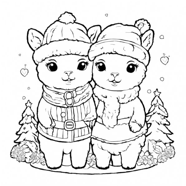Descarga Dos llamas en atuendo de invierno Páginas para colorear En ...