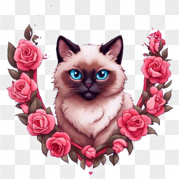 Descarga Gato Kawaii Rodeado de Rosas Kawaii En Línea - Creative Fabrica