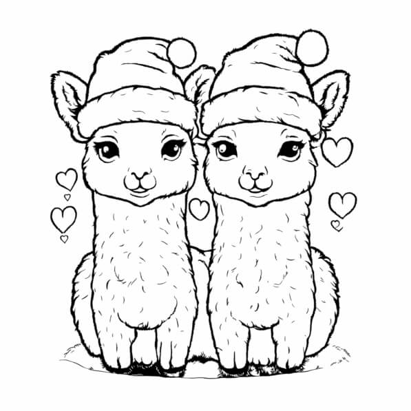 Descarga Dos llamas con gorros de Navidad y corazones Páginas para ...