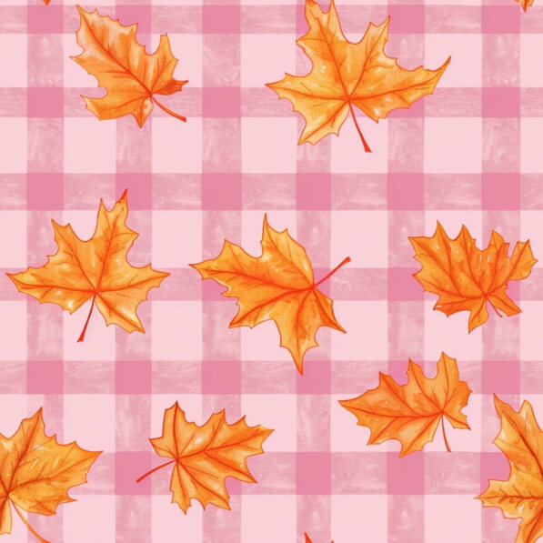 Download Autumn Leaves on Pink Checkered Background Patterns Online ...