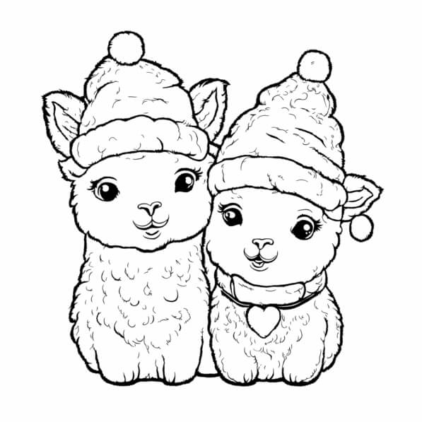 Descarga Dos llamas lindas con sombreros festivos Páginas para colorear ...