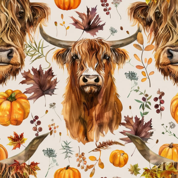 Download Highland Cows in Autumn Decor Patterns Online - Creative Fabrica
