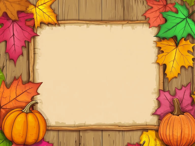 Download Autumn-themed border with leaves and pumpkins Backgrounds ...