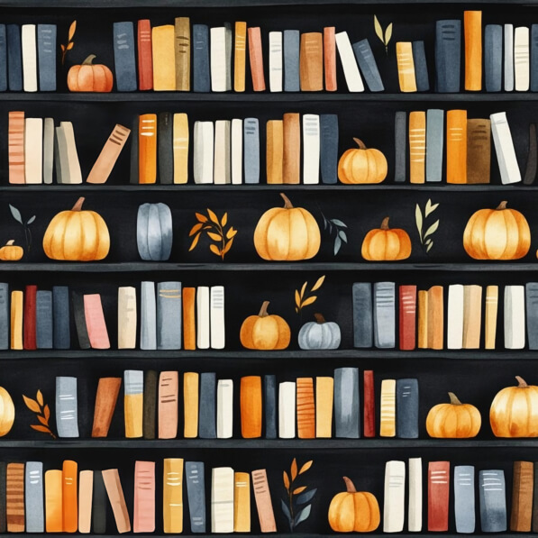 Download Autumn-Themed Bookshelf with Pumpkins Patterns Online ...