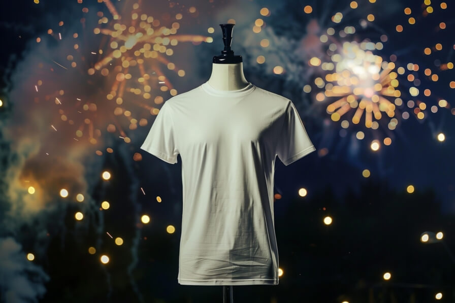Download White T-Shirt on Mannequin with Fireworks Background Mockups ...