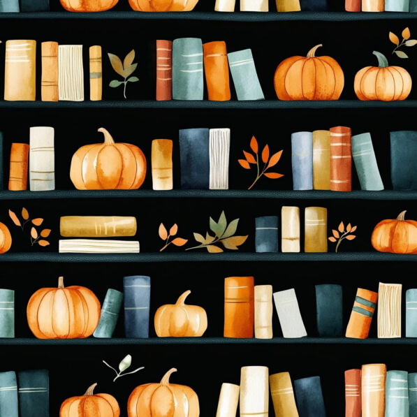 Download Autumn-themed books and pumpkins on shelves Patterns Online ...