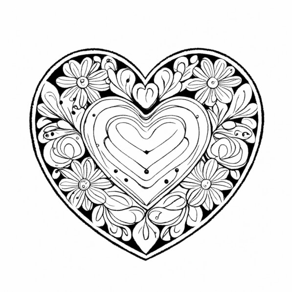 Download Intricate Heart Design with Floral Elements Coloring pages ...