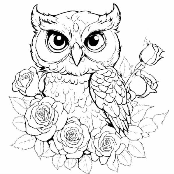 Download Owl Surrounded by Roses Coloring Page Coloring pages Online ...