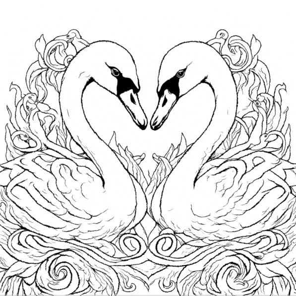 Download Illustration of Two Swans in Love Coloring pages Online ...
