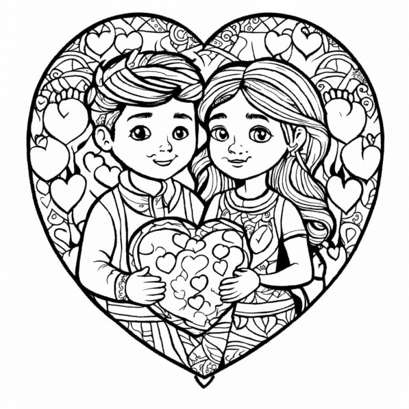 Download Couple Holding Heart Coloring Page Coloring pages Online ...