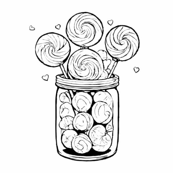Download Jar of Candies with Lollipops Coloring pages Online - Creative ...