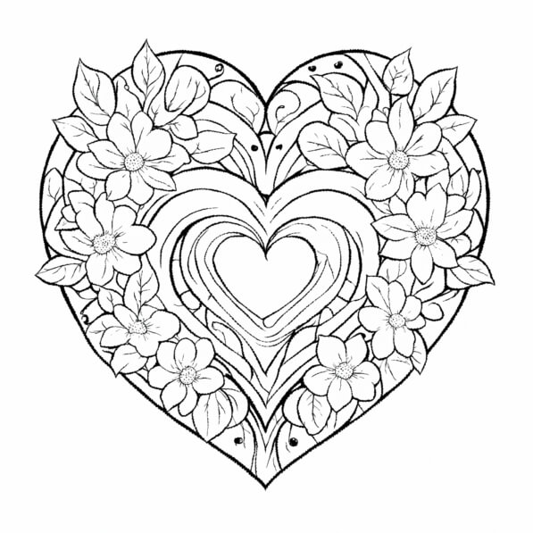 Download Intricate Floral Heart Design Coloring pages Online - Creative ...