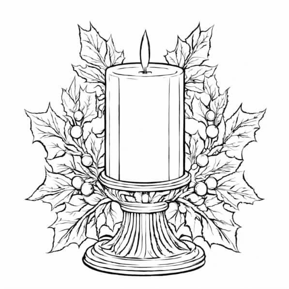Download Candle Surrounded by Holly Leaves and Berries Coloring pages ...