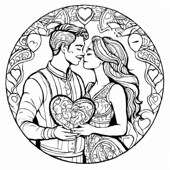 Download Romantic Couple Holding Heart Coloring pages Online - Creative ...